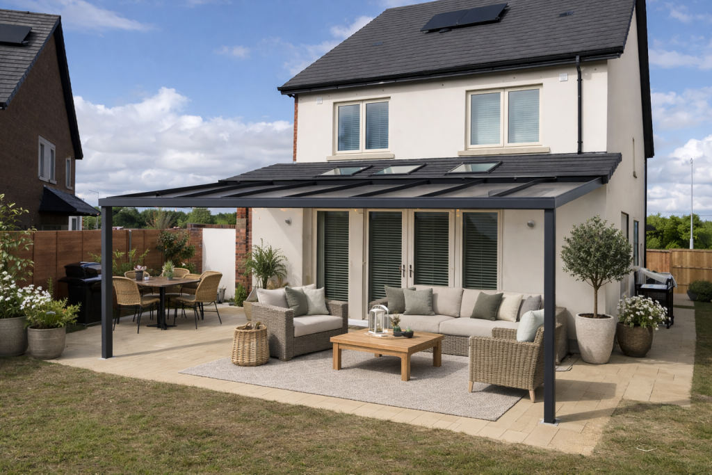 customizable aluminium veranda with glass sliding doors